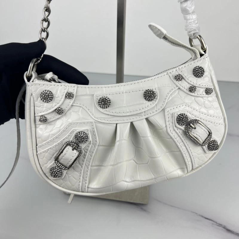 Budget-friendly Crocodile White Le Cagole Mini Chain Motorcycle Bag with Rhinestones