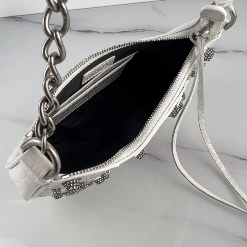 Budget-friendly Crocodile White Le Cagole Mini Chain Motorcycle Bag with Rhinestones