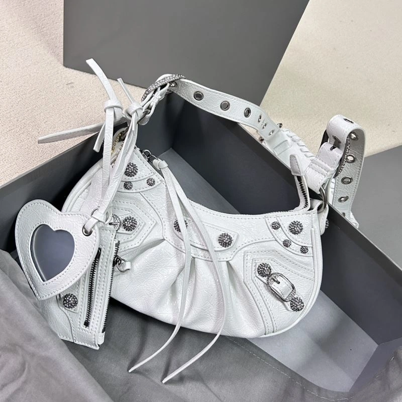 Accurate model Le Cagole Half-Moon Dumpling Motorcycle Bag - Diamond Buckle White