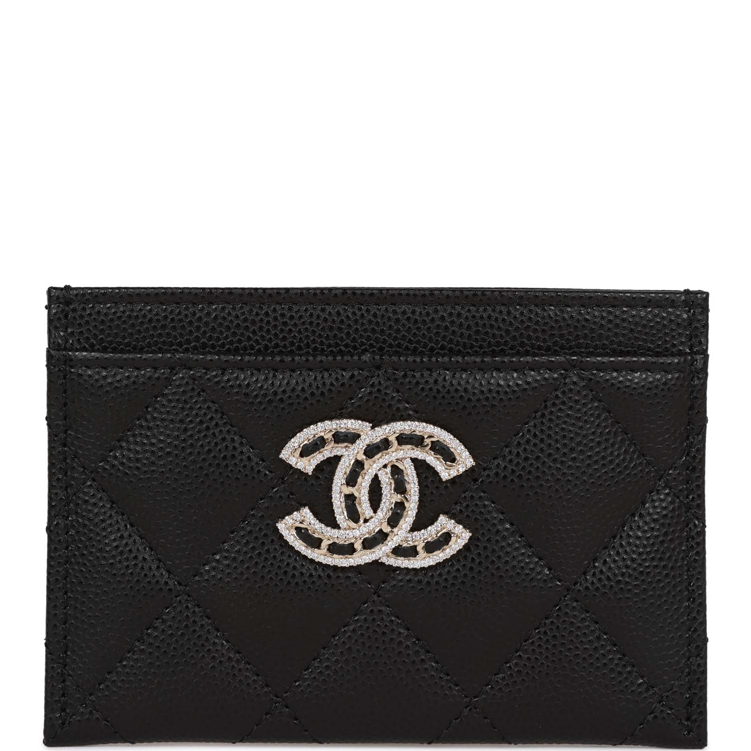 Chanel Card Holder Wallet Black Caviar Crystal and Light Gold Hardware ...