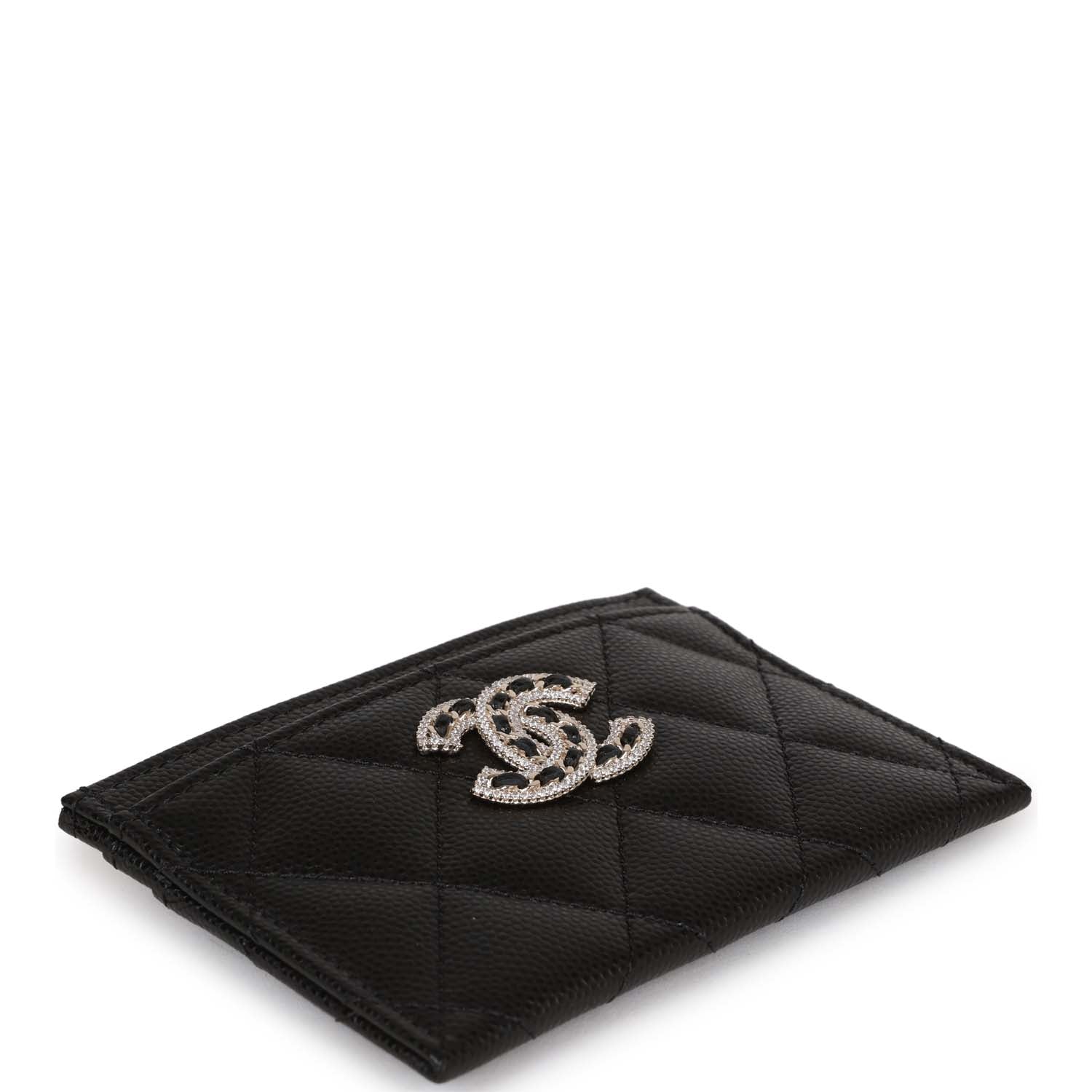 Chanel Card Holder Wallet Black Caviar Crystal and Light Gold Hardware ...