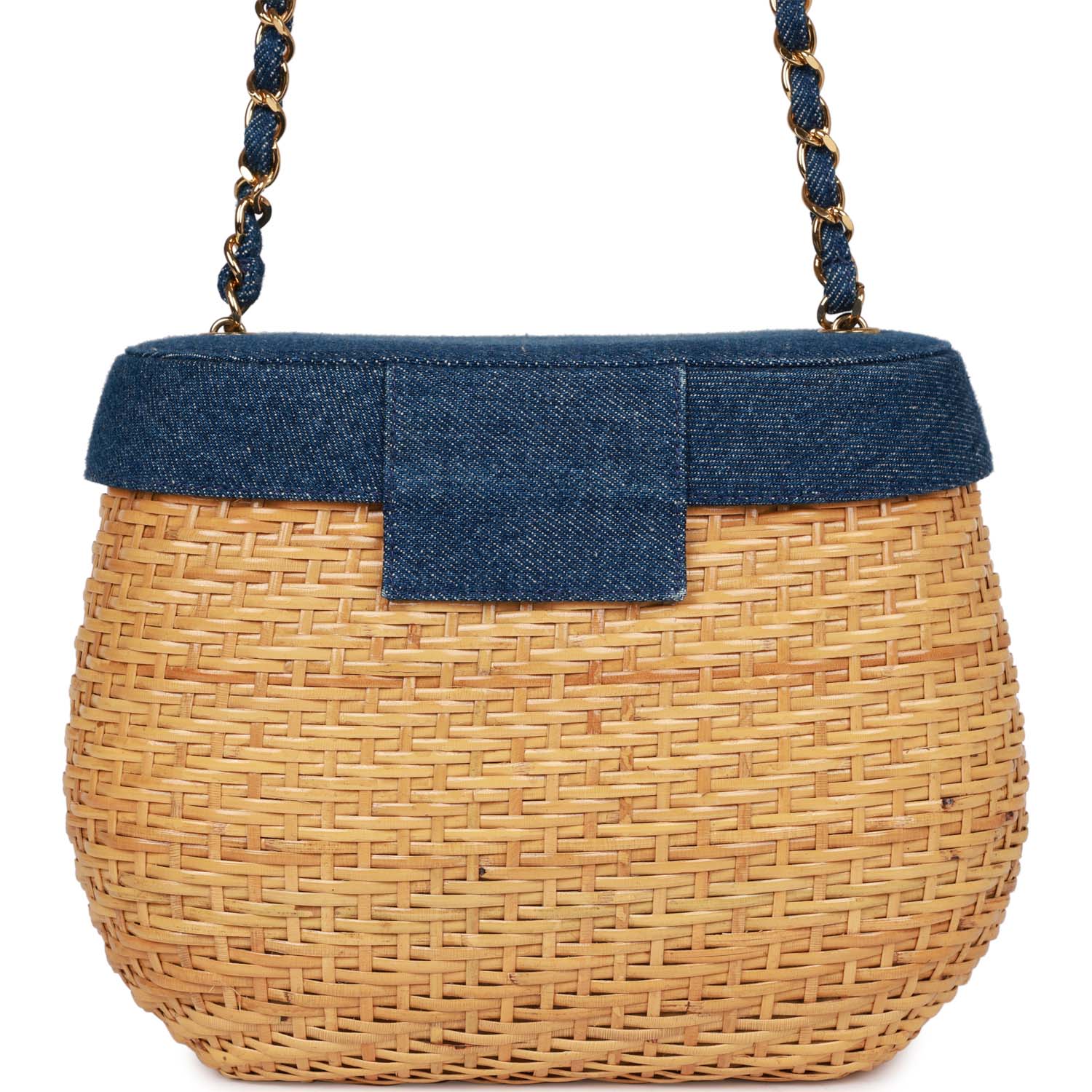 Vintage Chanel Basket Bag Denim and Rattan Wicker Gold Hardware ...