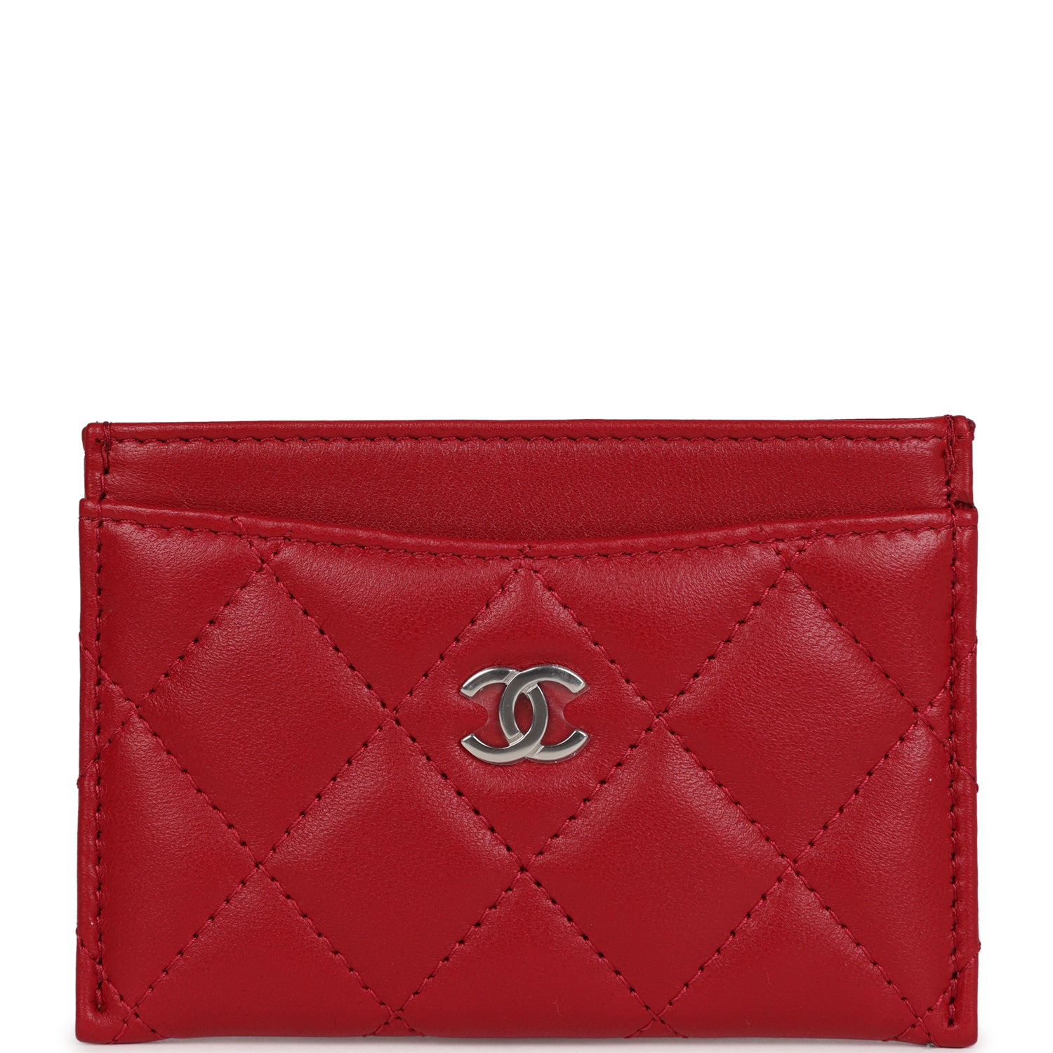 Chanel Card Holder Wallet Red Lambskin Silver Hardware - Chanel Outlet ...