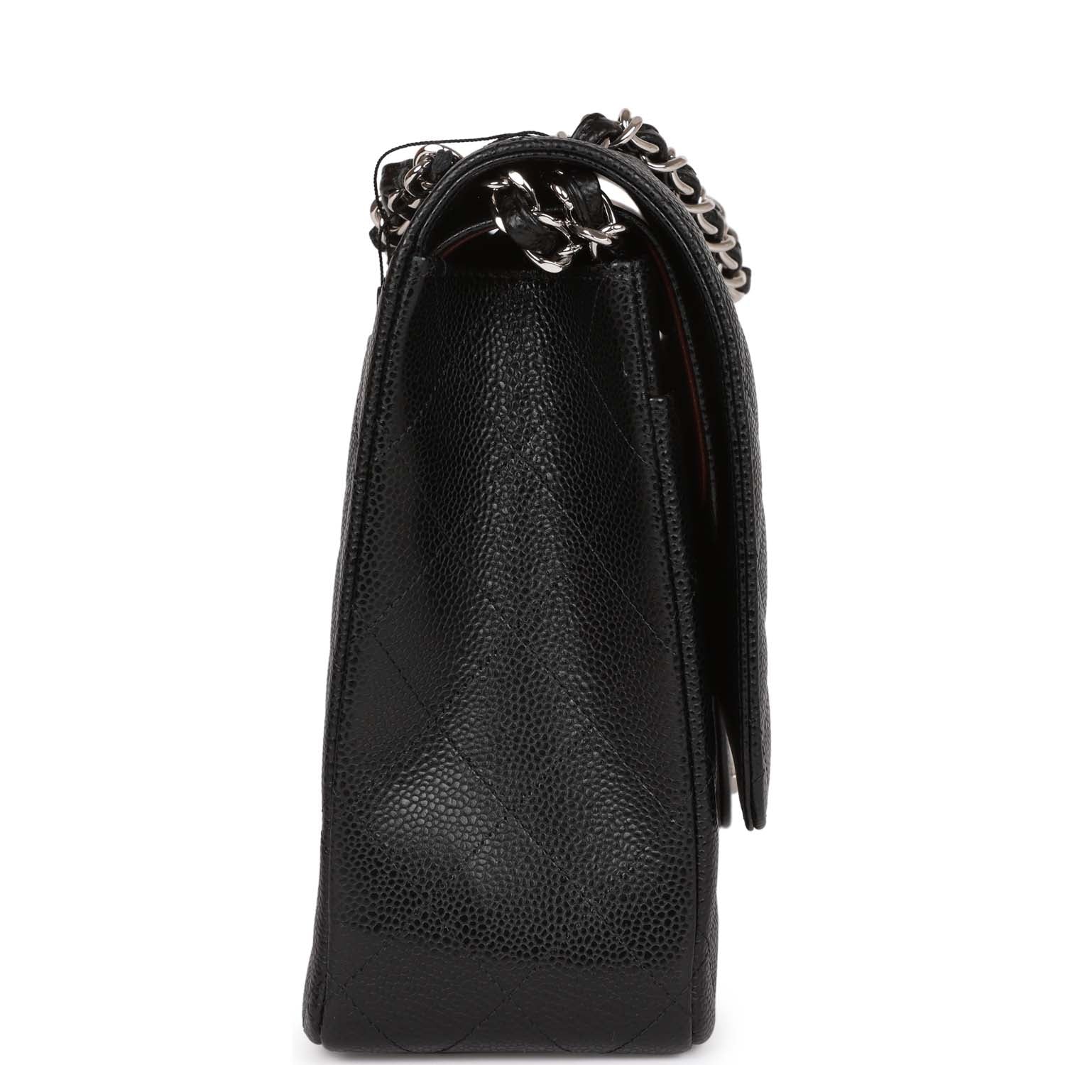 Chanel Maxi Classic Double Flap Bag Black Quilted Caviar Silver ...