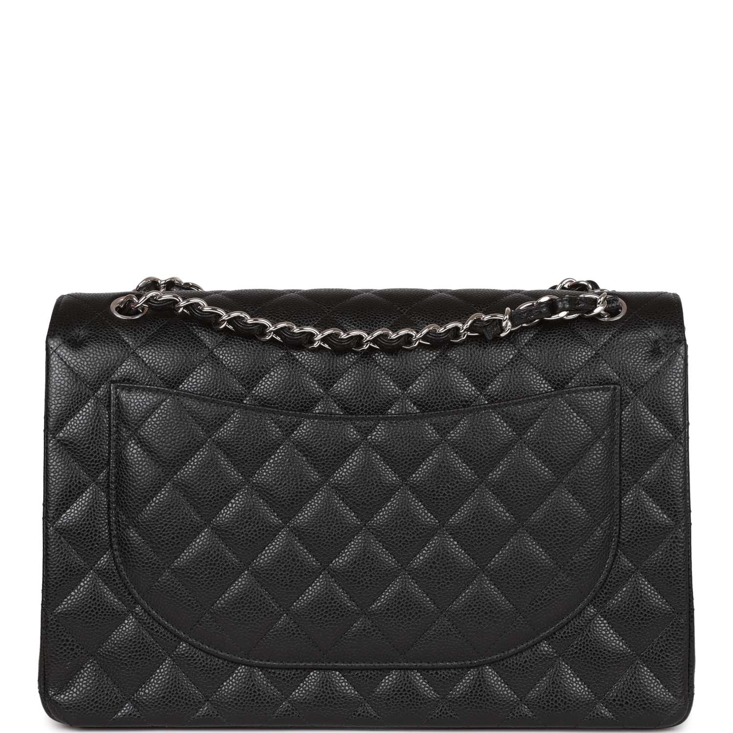 Chanel Maxi Classic Double Flap Bag Black Quilted Caviar Silver ...