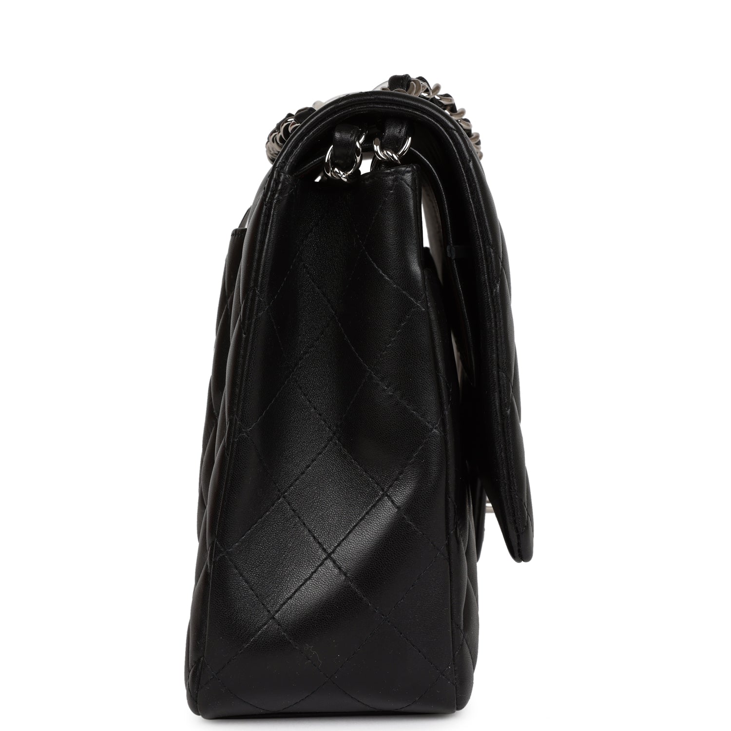 Chanel Maxi Classic Double Flap Bag Black Lambskin Silver Hardware ...