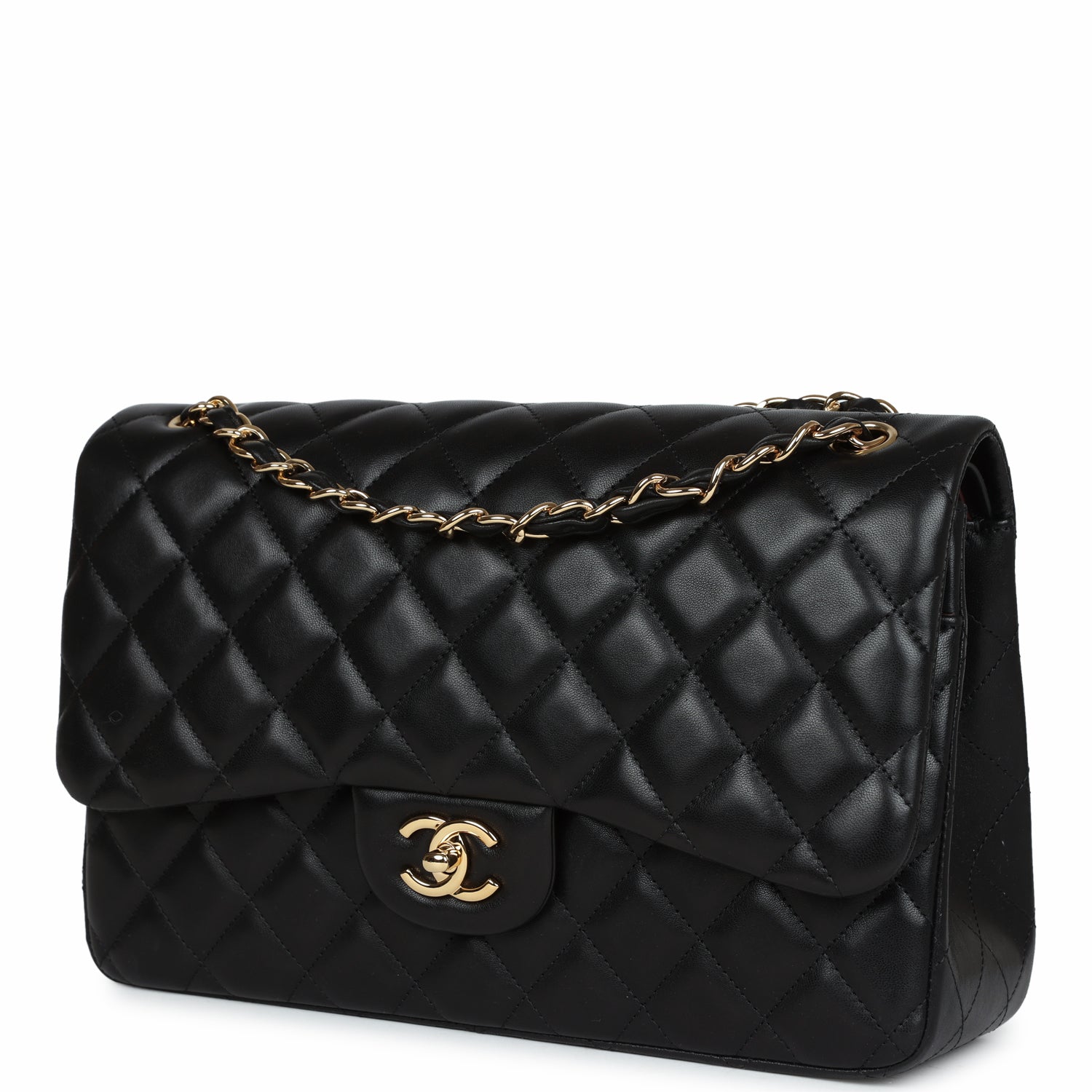 Pre-owned Chanel Jumbo Classic Double Flap Black Lambskin Gold Hardware ...