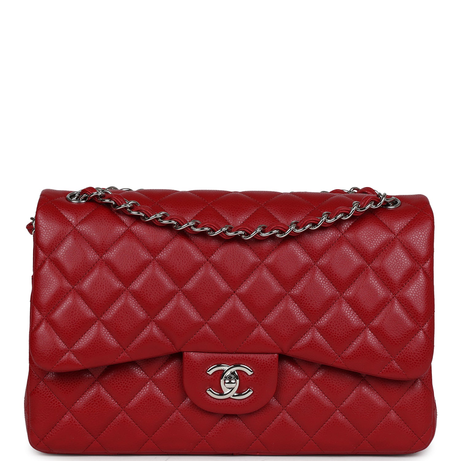 Chanel Jumbo Classic Double Flap Bag Red Caviar Silver Hardware ...