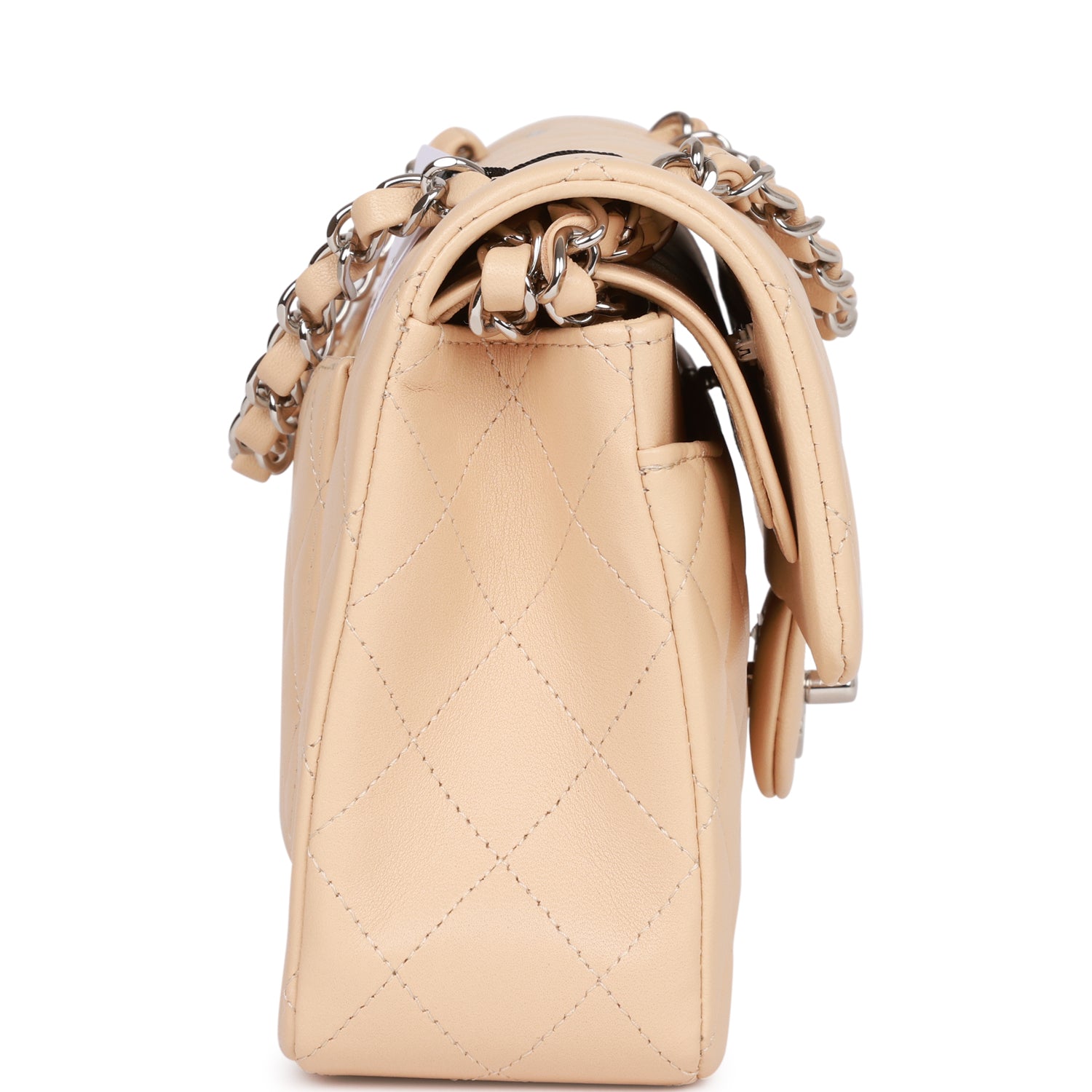 Chanel Small Classic Double Flap Beige Lambskin Silver Hardware ...