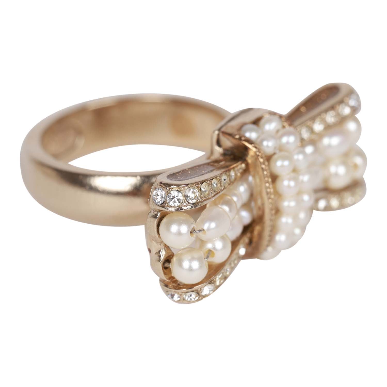 Chanel Gold CC Faux Pearl Bow Ring - Chanel Outlet USA Official Store