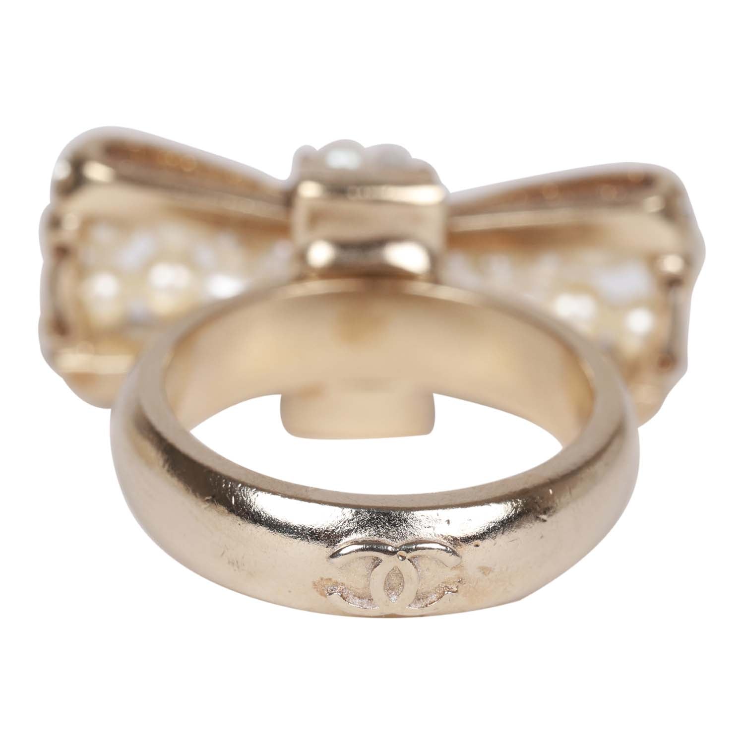 Chanel Gold CC Faux Pearl Bow Ring - Chanel Outlet USA Official Store
