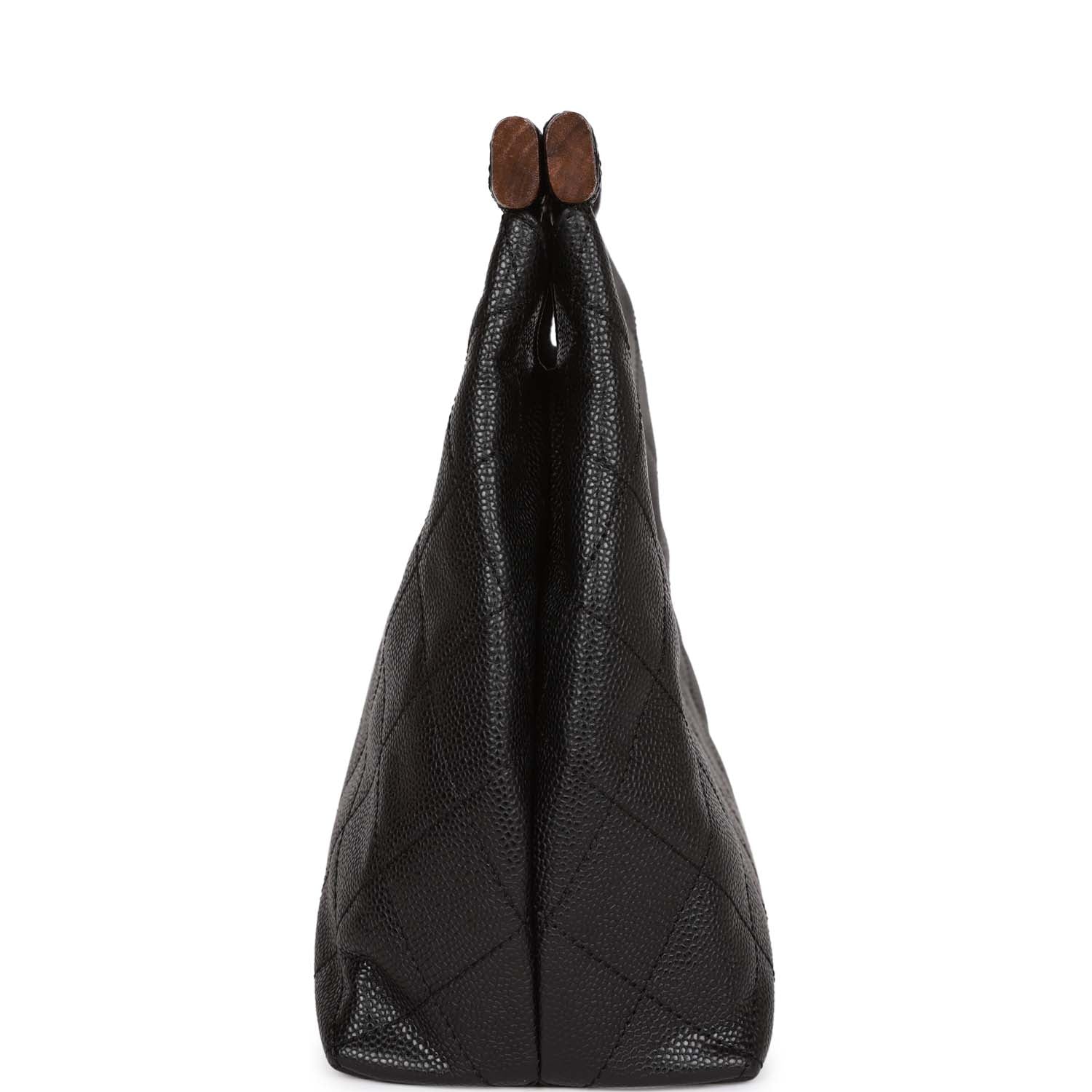 Vintage Chanel Wood Top Handle Bag Black Caviar Gold Hardware - Chanel ...