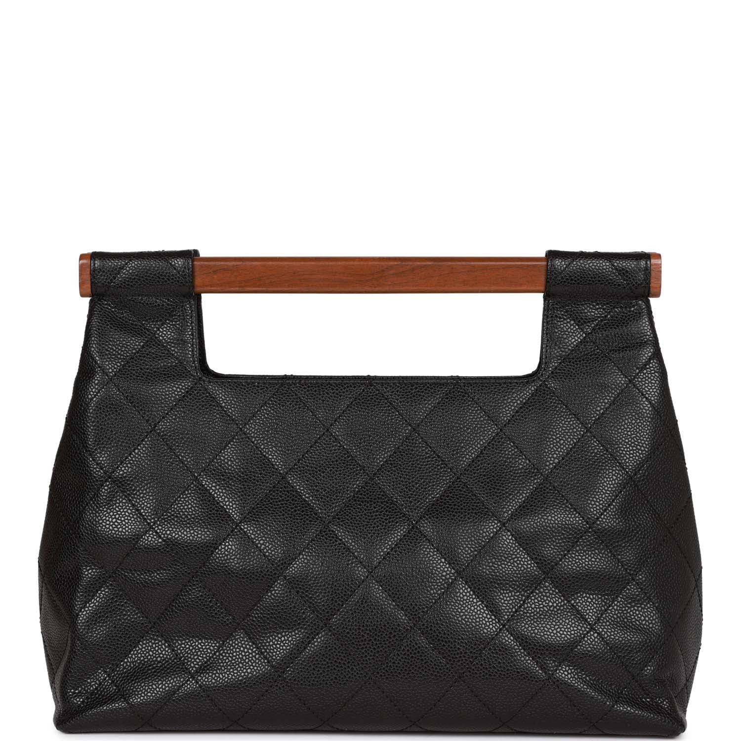 Vintage Chanel Wood Top Handle Bag Black Caviar Gold Hardware - Chanel ...
