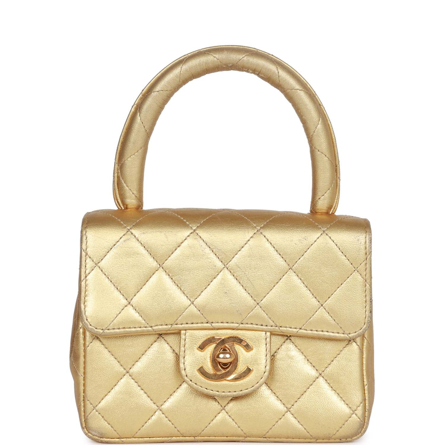 Vintage Chanel Micro Kelly Child Flap Bag Gold Metallic Lambskin Gold ...