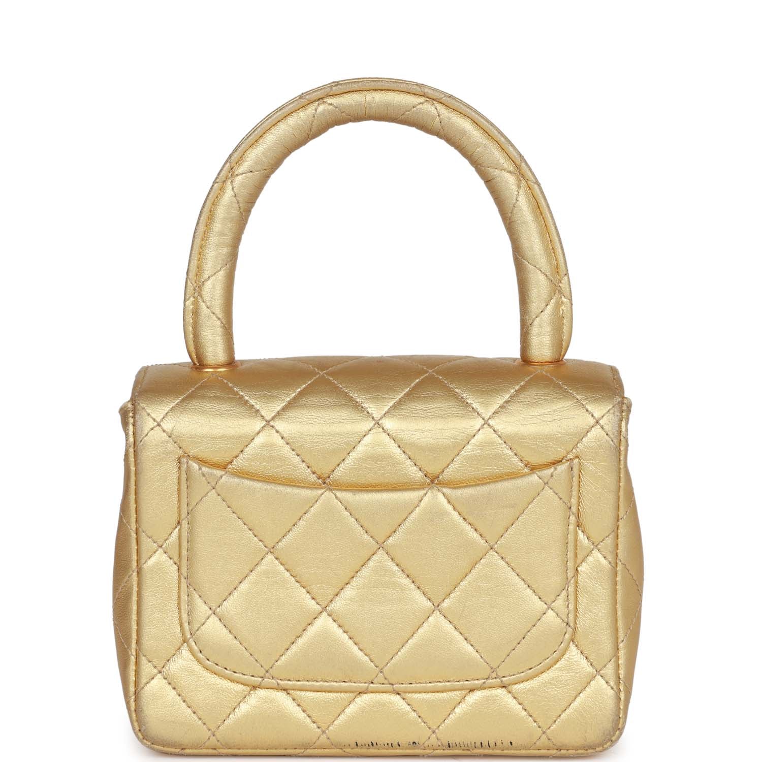 Vintage Chanel Micro Kelly Child Flap Bag Gold Metallic Lambskin Gold ...