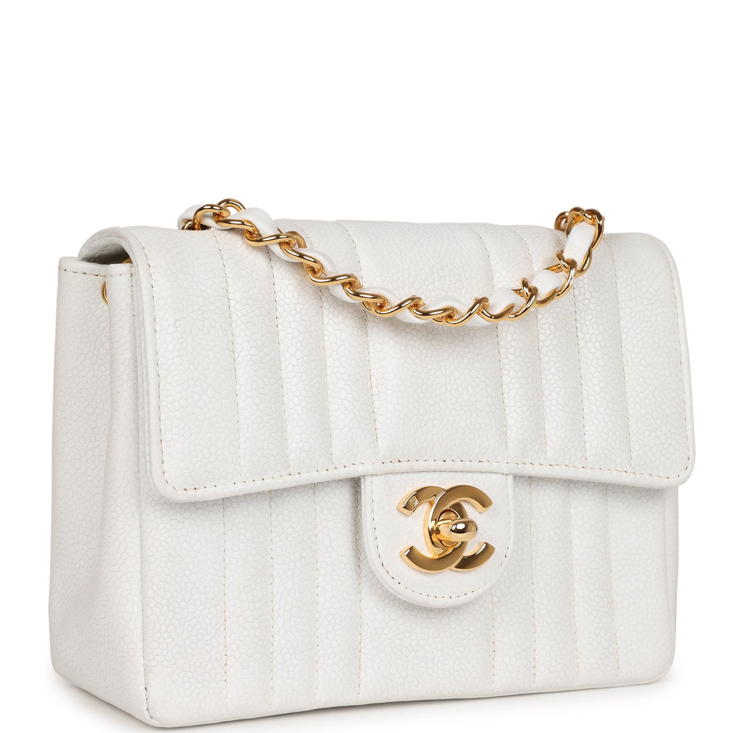 Vintage Chanel Mini Square Flap Vertical Stripe White Caviar Gold ...
