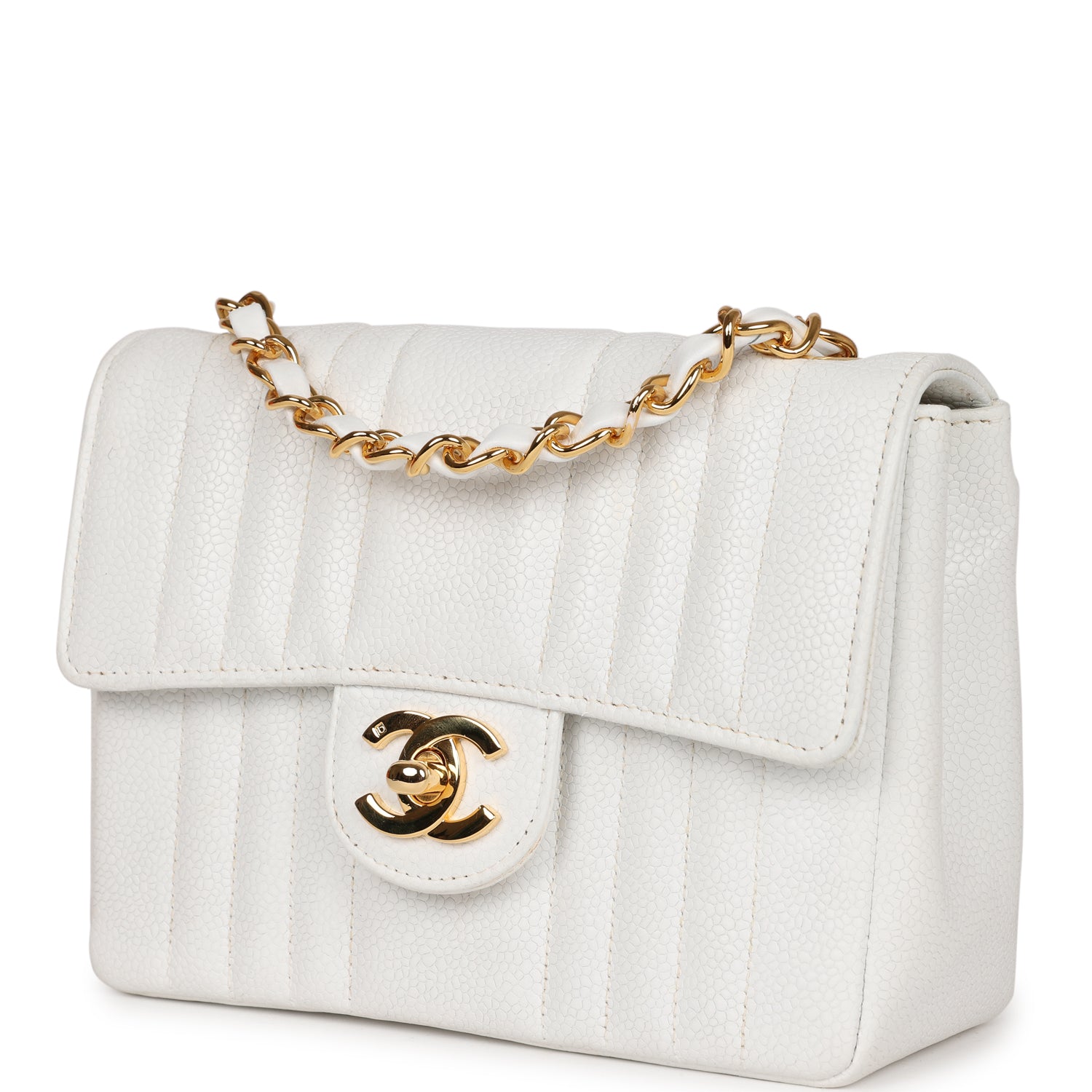 Vintage Chanel Mini Square Flap Vertical Stripe White Caviar Gold ...