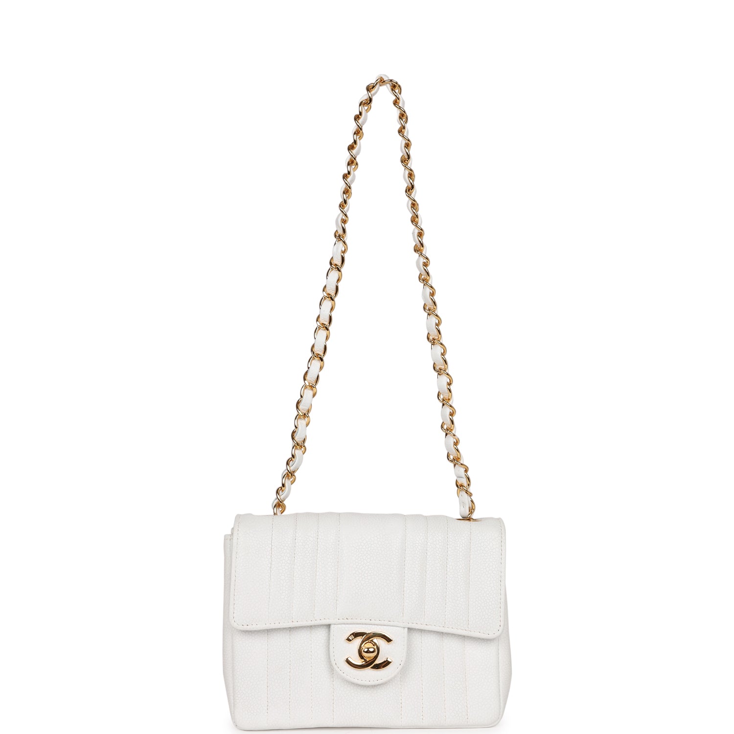 Vintage Chanel Mini Square Flap Vertical Stripe White Caviar Gold ...
