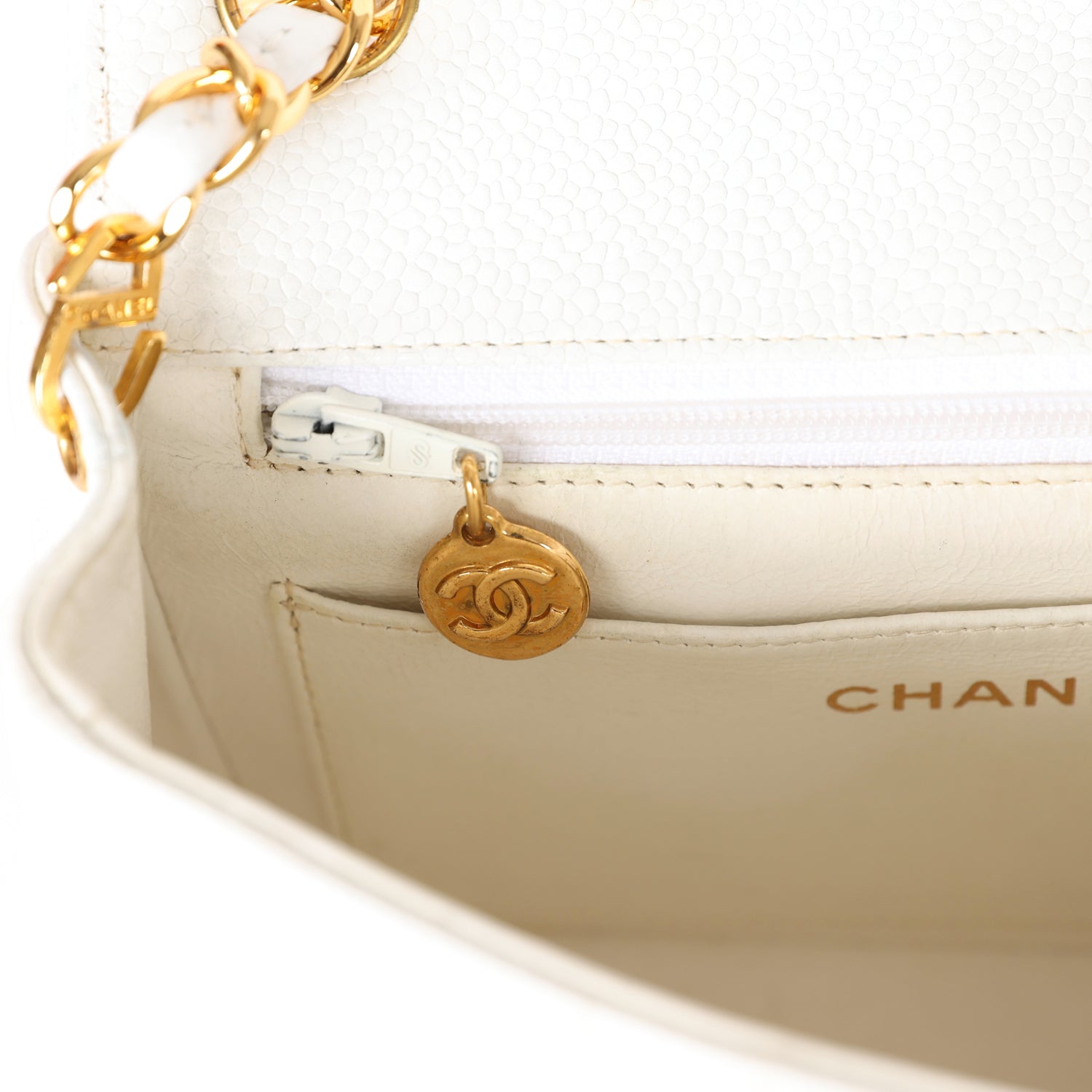 Vintage Chanel Mini Square Flap Vertical Stripe White Caviar Gold ...
