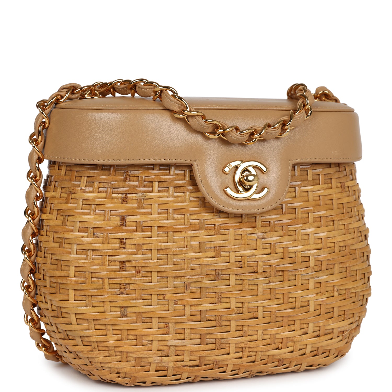 Vintage Chanel Basket Bag Beige Lambskin and Rattan Wicker Gold ...