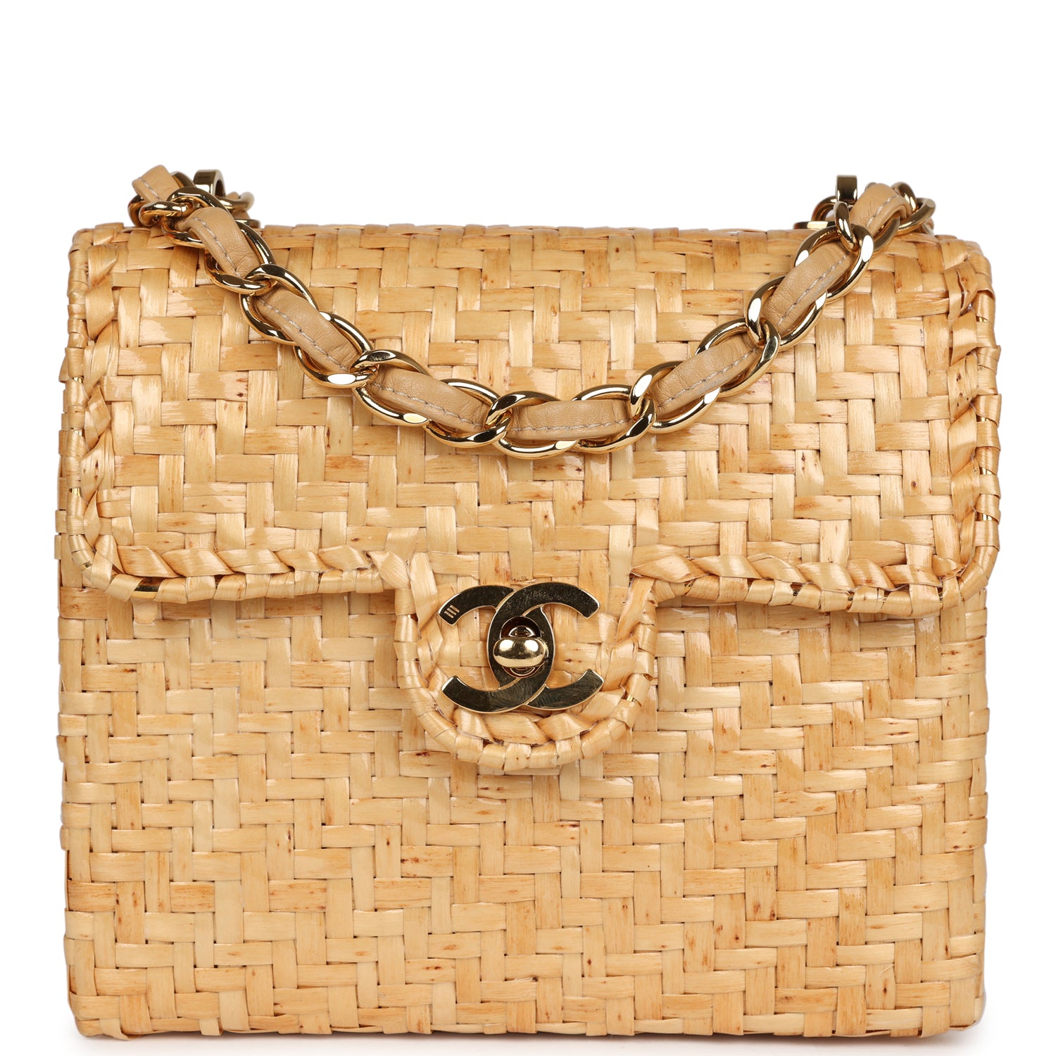 Vintage Chanel Mini Flap Bag Natural Wicker Gold Hardware - Chanel ...
