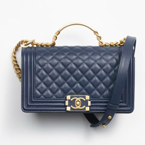 Boy Chanel Handbag With Handle Dark Blue - Chanel Outlet USA Official Store